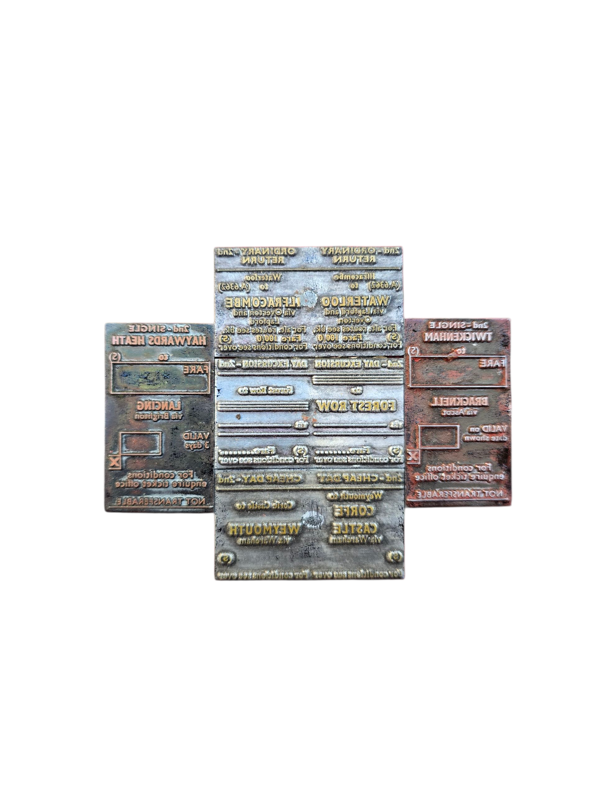 RA 8223 SELECTION OF EDMONDSON TICKET PRINTING PLATES – Junction Railwayana